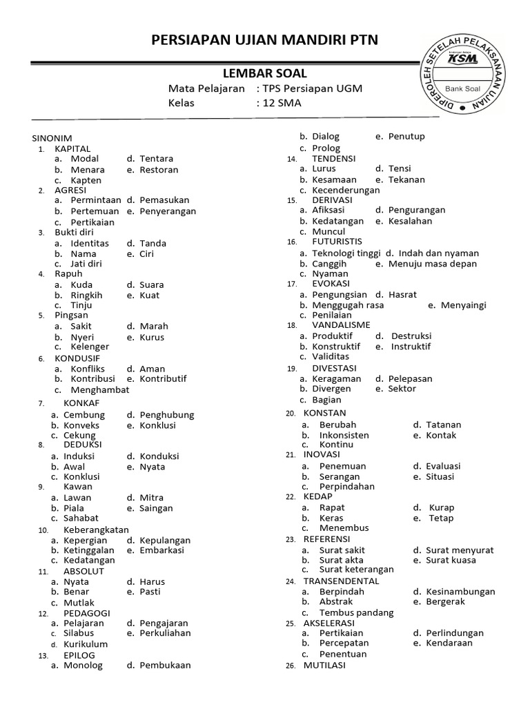 TPA Persiapan UGM | PDF
