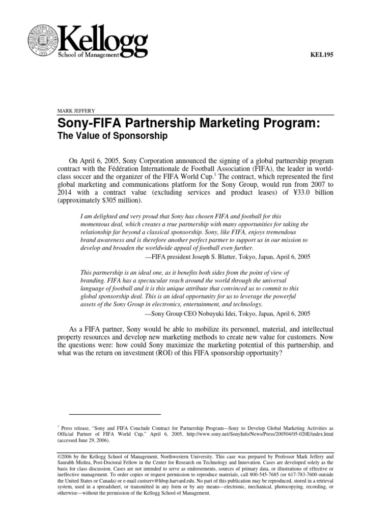 Sony's $305M FIFA Sponsorship Strategy | PDF | Sony | Return On Investment