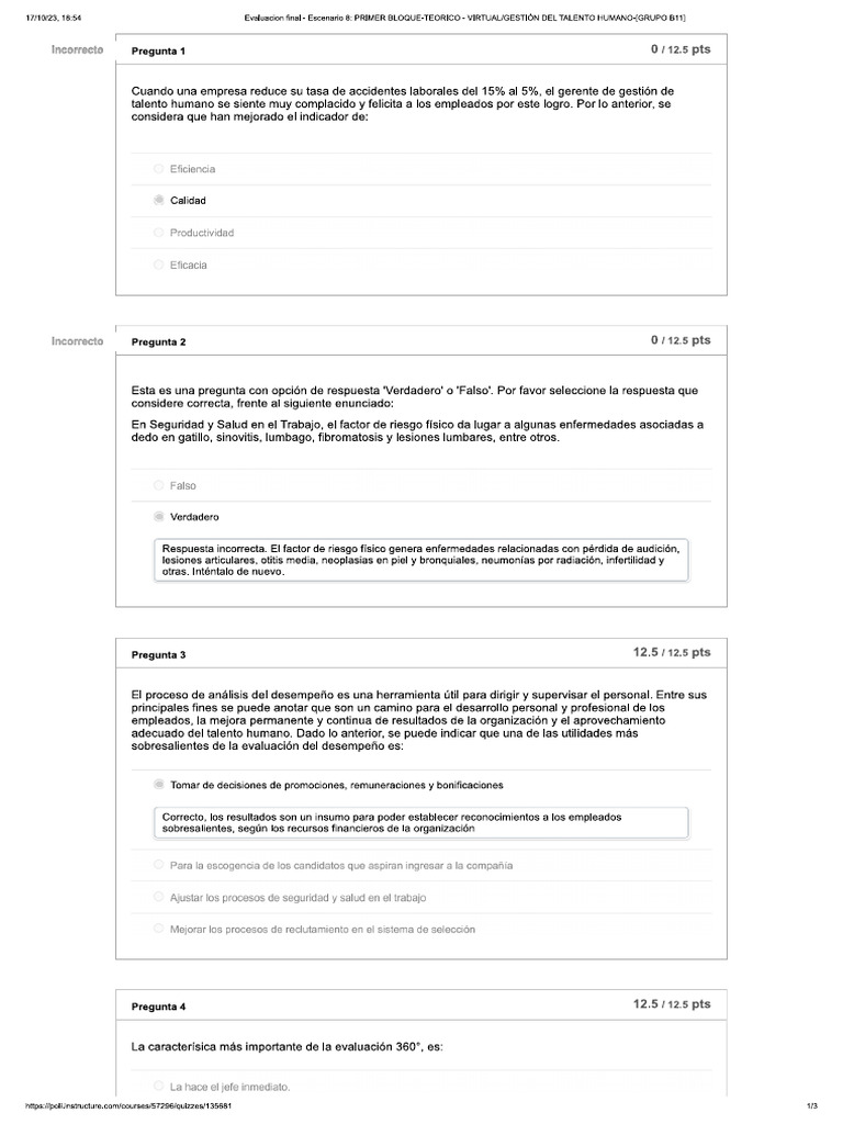 Evaluacion Final - Escenario 8 - PRIMER ... GESTIÓN DEL TALENTO HUMANO - (GRUPO B11) | PDF