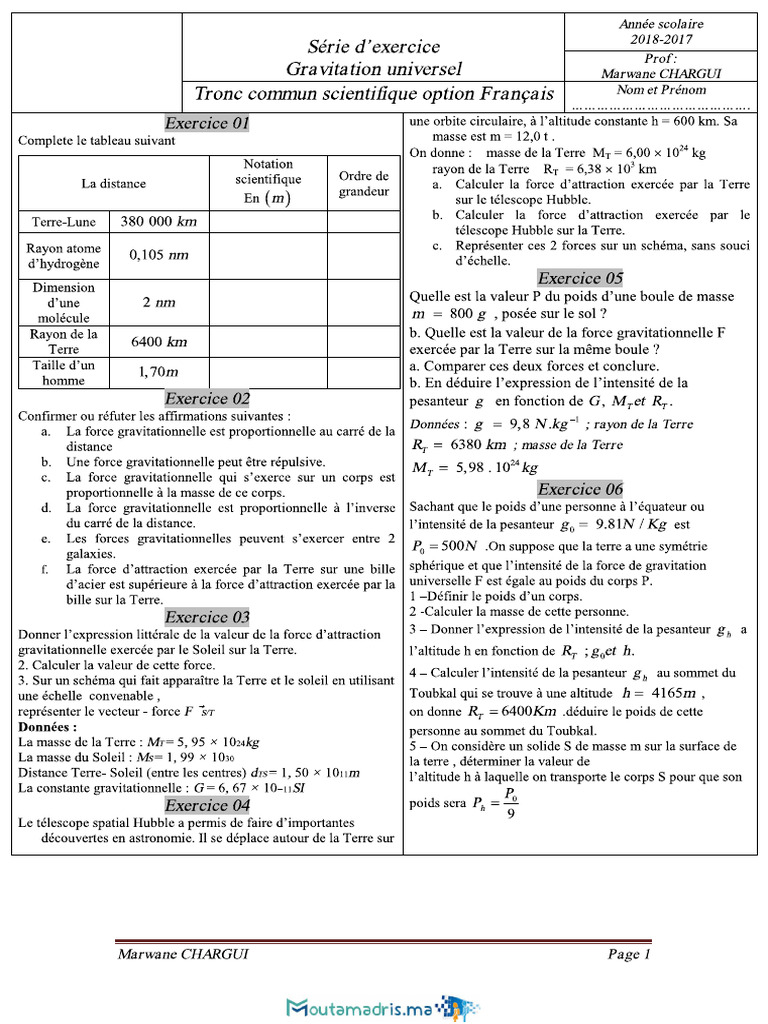 Exercices PC TC International 1 6 | PDF