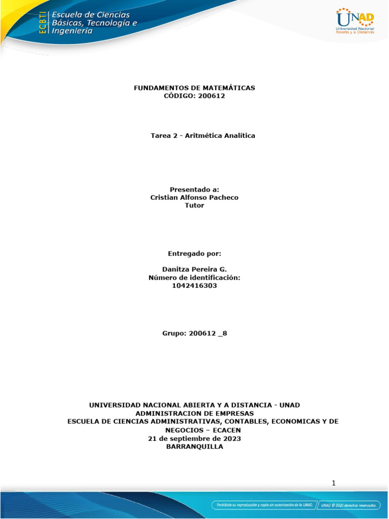 Tarea 2 Pereira Danitza | PDF | Aritmética | Álgebra