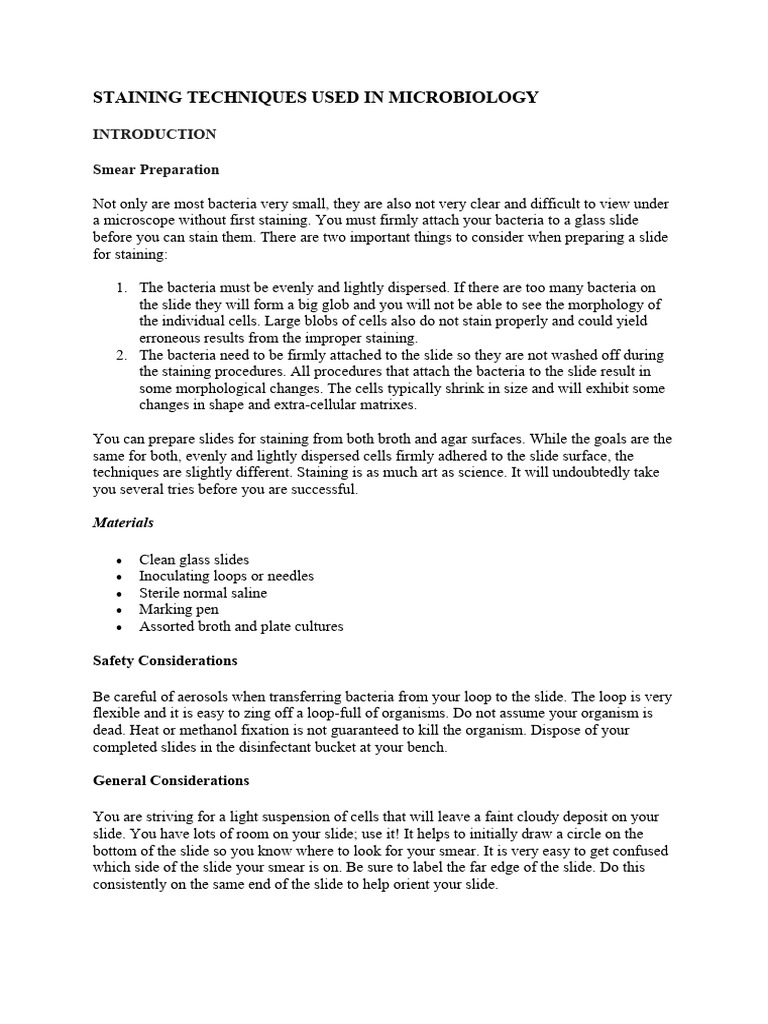Staining Techniques Used in Microbiology | PDF | Staining | Mycobacterium Staining Techniques Used in Microbiology | PDF | Staining | Mycobacterium