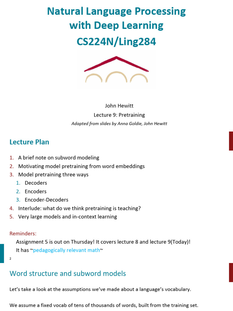 cs224n 2023 Lecture9 Pretraining | PDF | Computational Neuroscience | Linguistics