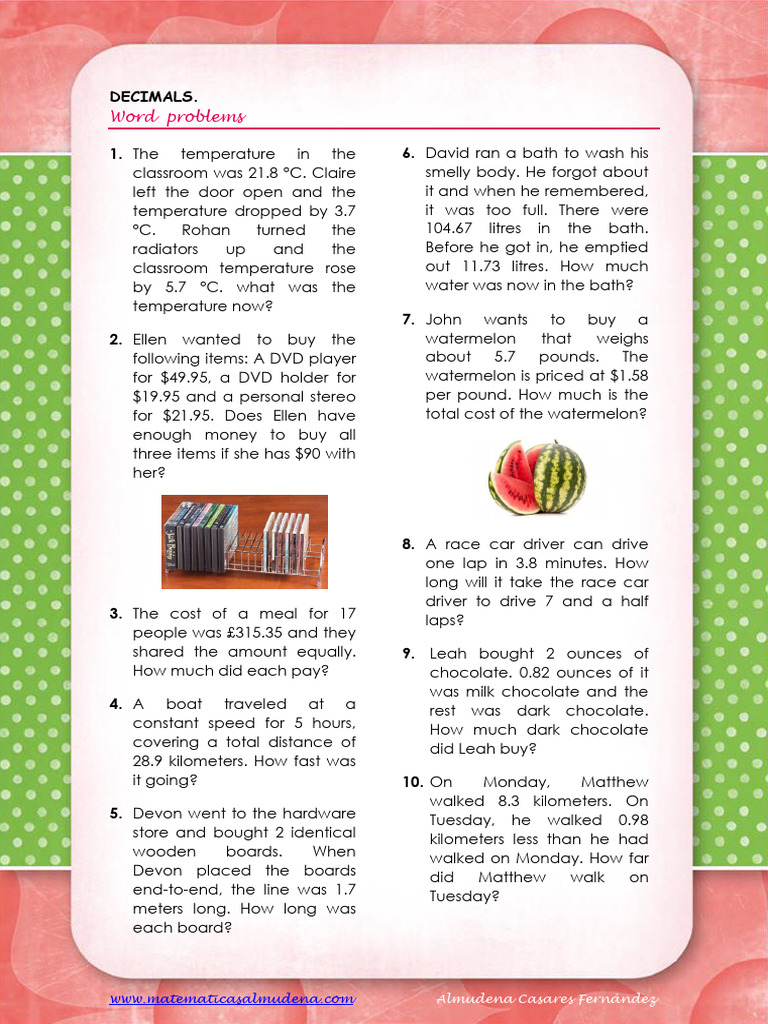Decimal Word Problems for Students | PDF