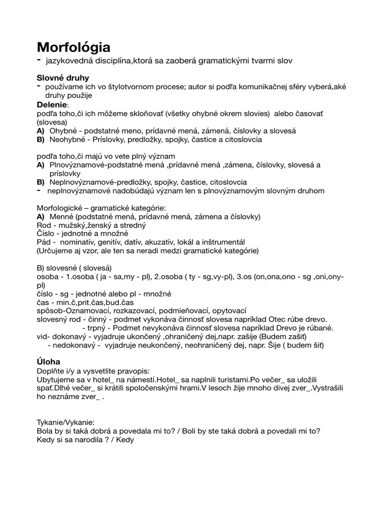 Morfológia - PM+ PRM | PDF