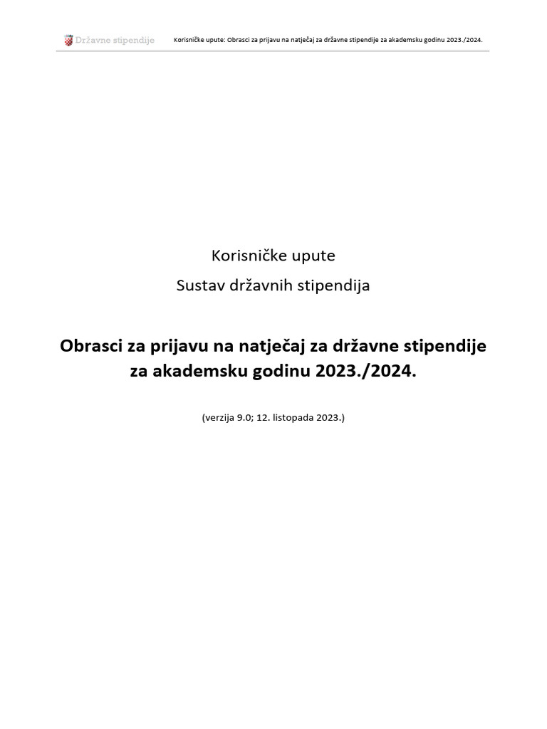 Upute Stipendije | PDF