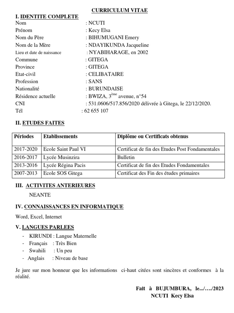 CV de Kecy Elsa Ncuti | PDF