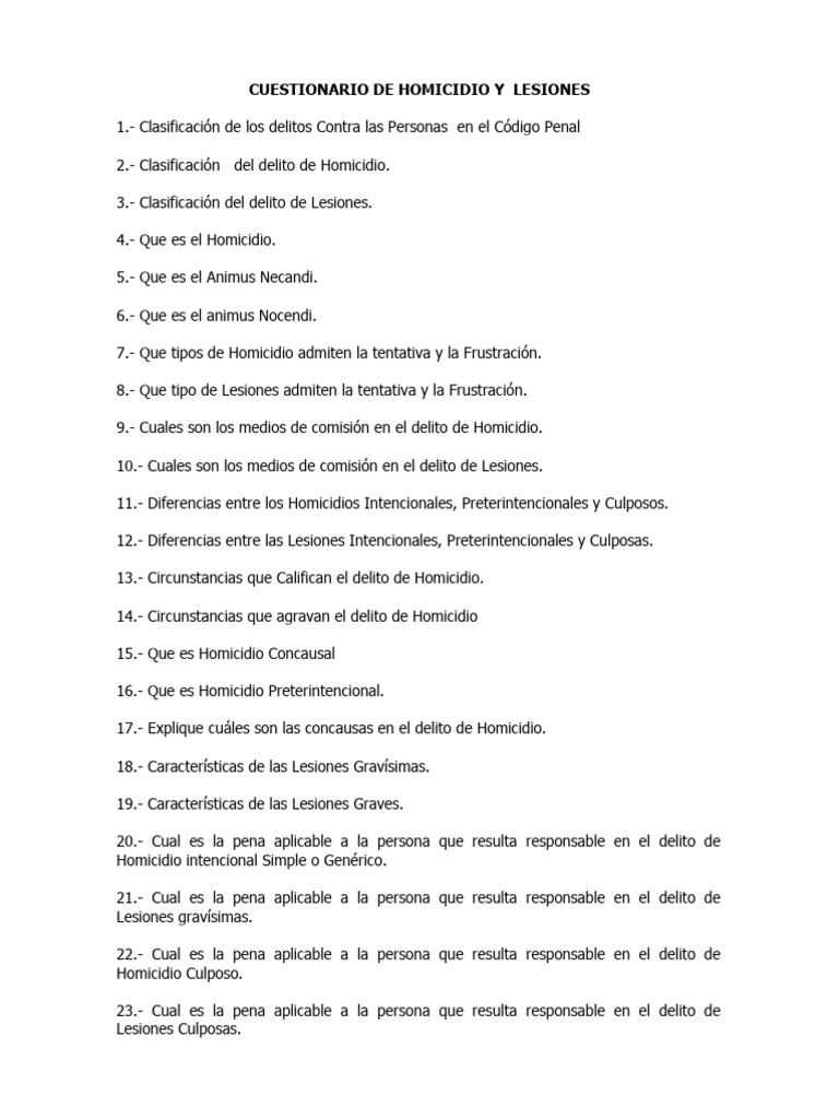 Probelmas de Homicidio y Lesiones | PDF | Homicidio | Mala conducta Probelmas de Homicidio y Lesiones | PDF | Homicidio | Mala conducta
