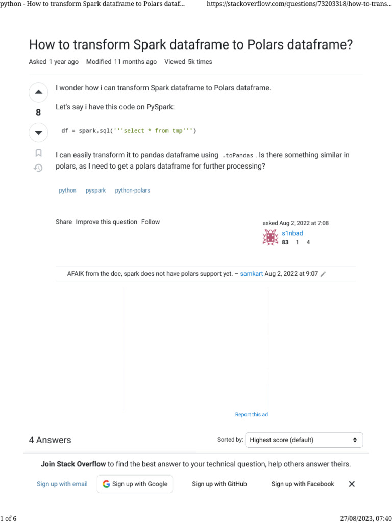 Python How To Transform Spark Dataframe To Polars Dataframe Stack Overflow Pdf Apache 6102