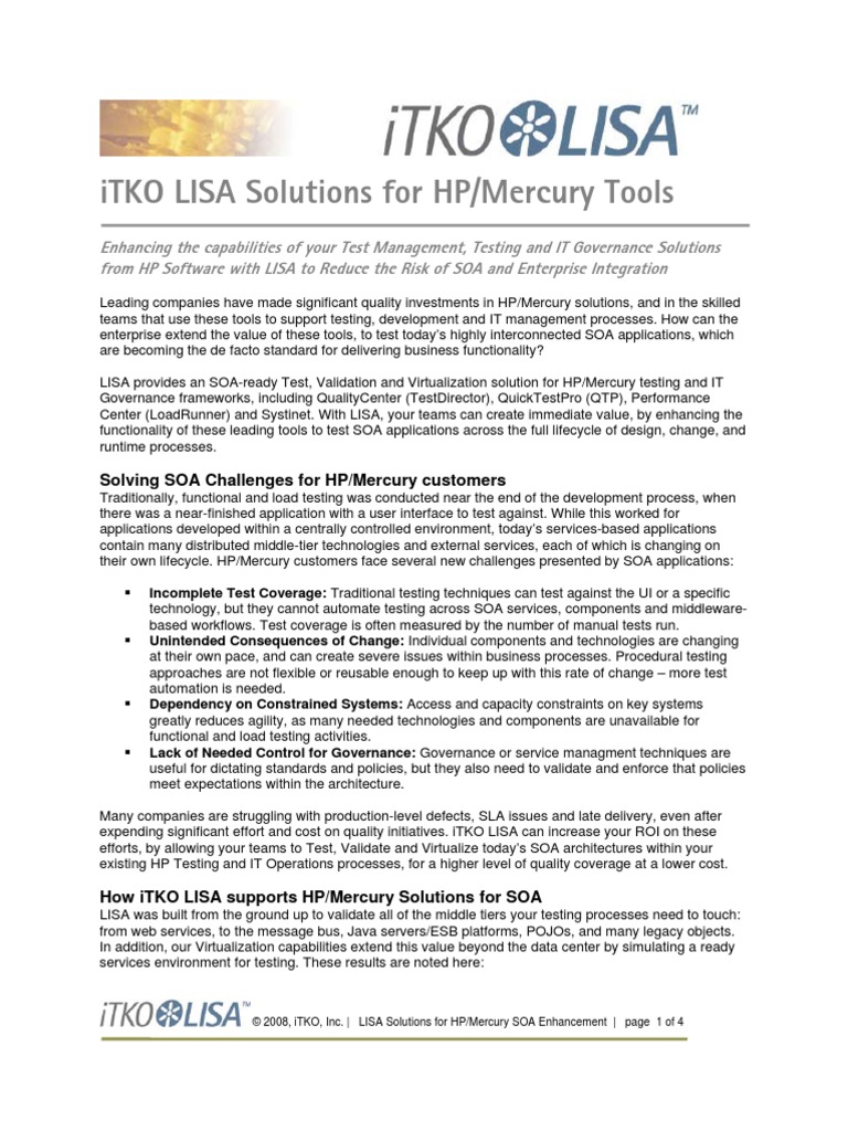 iTKO LISA Solutions For HP/Mercury Tools | PDF | Service Oriented ...