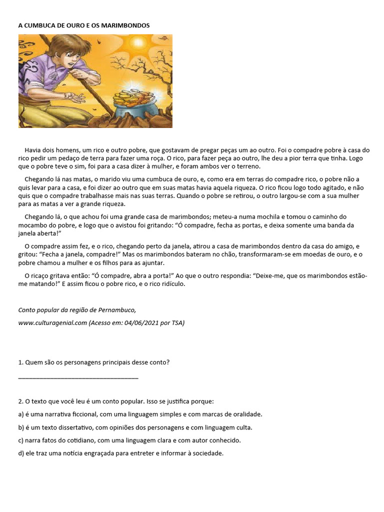 A Cumbuca de Ouro e Os Marimbondos | PDF | Contos