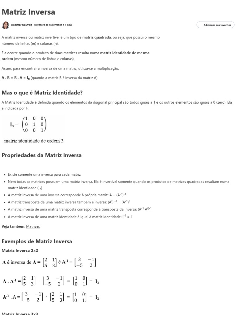 Cálculo Da Matriz Inversa - Propriedades e Exemplos - Toda Matéria ...