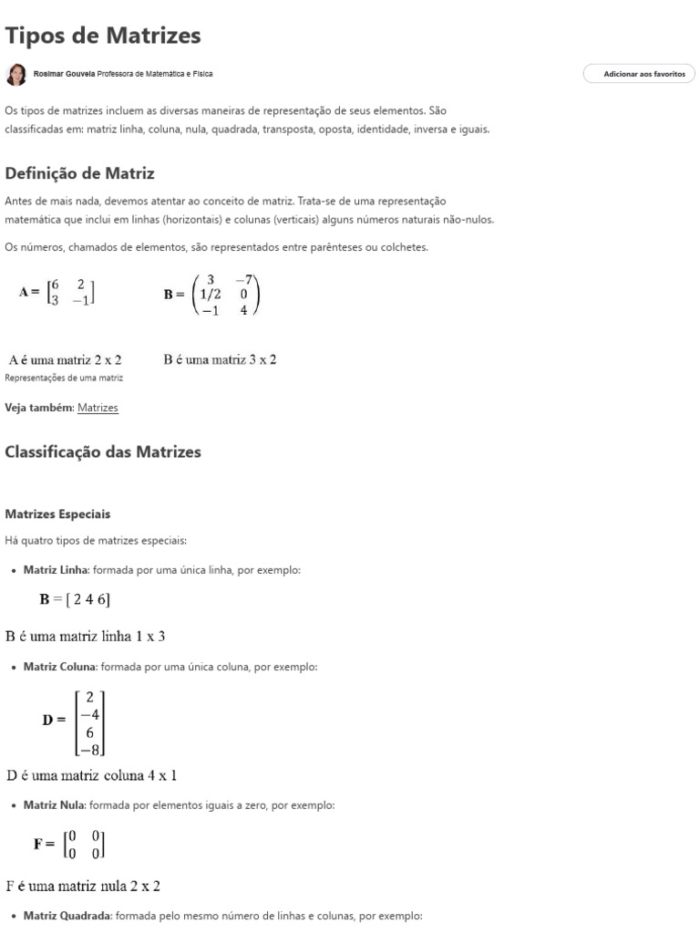 Tipos de Matrizes - Toda Matéria | PDF