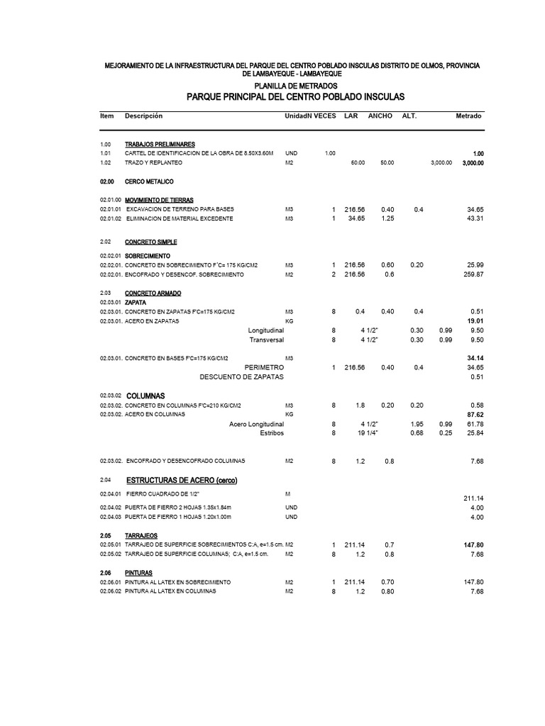 Metrados Parque | PDF | edificio | Diseño arquitectonico