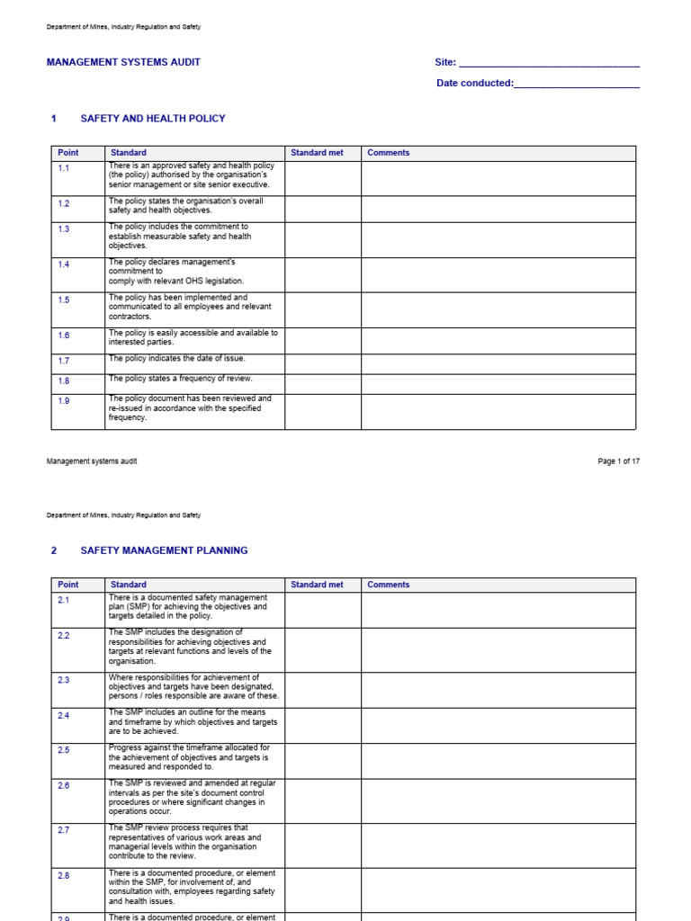 Safety Management Systems Audit Guide | PDF | Occupational Safety And ...