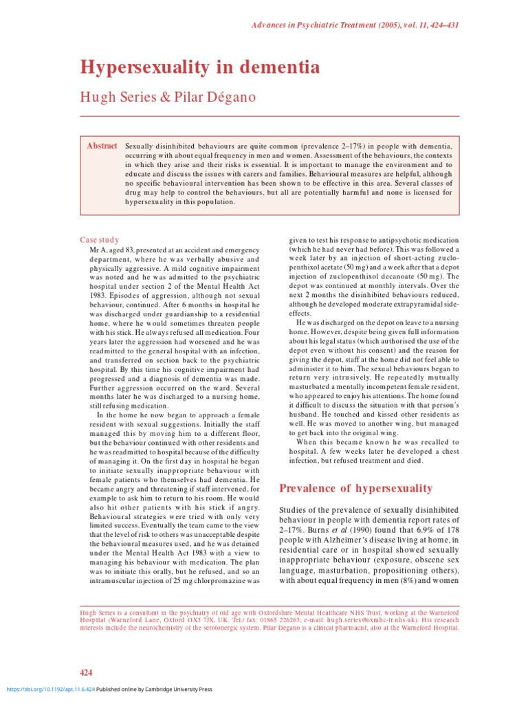 Hypersexuality in Dementia | PDF | Dementia | Antipsychotic