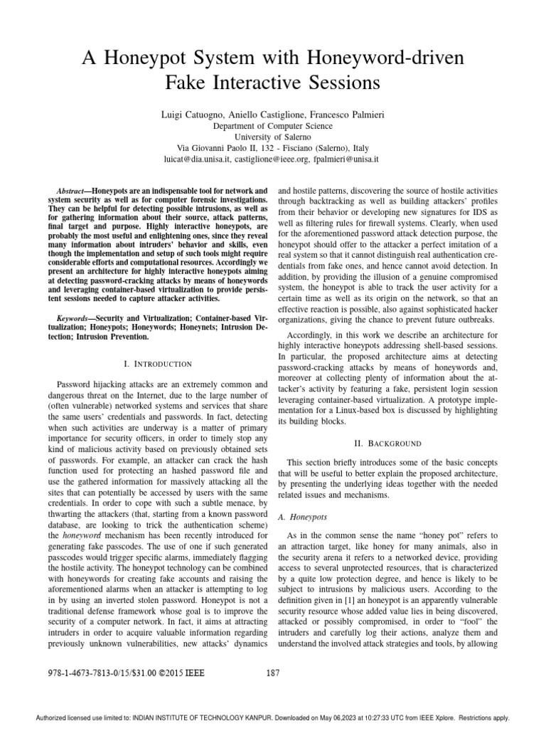 A Honeypot System With Honeyword Driven Fake Interactive Sessions Pdf Password Security