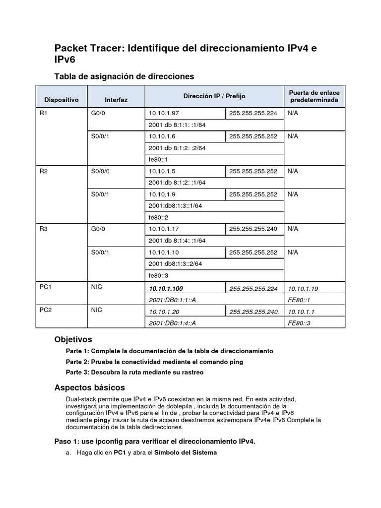 Configuración Dual-Stack IPv4/IPv6 en Packet Tracer | PDF | Yo Pv6 | Dirección IP