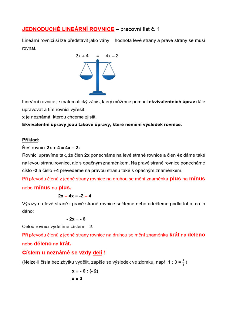 Jednoduché Rovnice | PDF