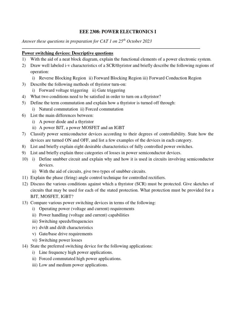 Practice For CAT1 | PDF | Rectifier | Power Electronics