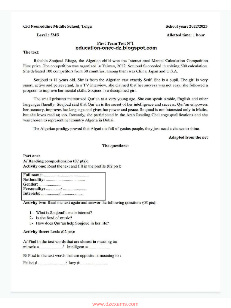 dzexams-3am-anglais-601998 | PDF