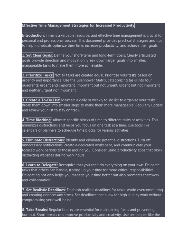 Effective Time Management Strategies for Increased Productivity | PDF ...
