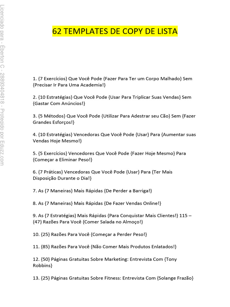 62 Templates de Copy de Lista | PDF