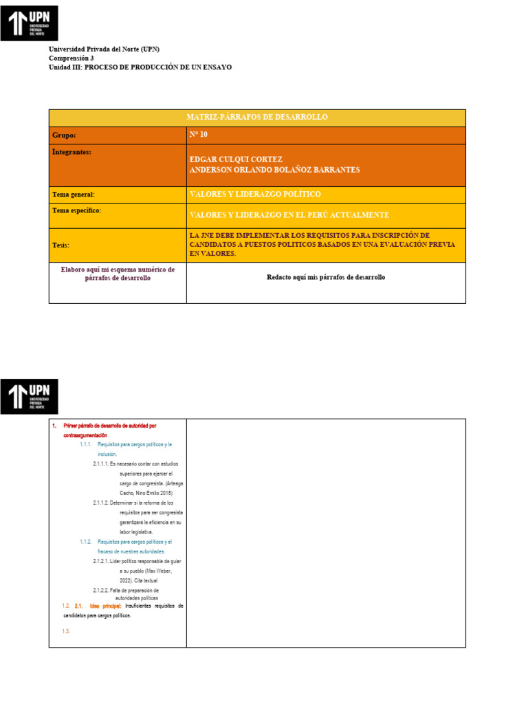 Matriz-Desarrollo S10 Comu3 2023-2 | PDF