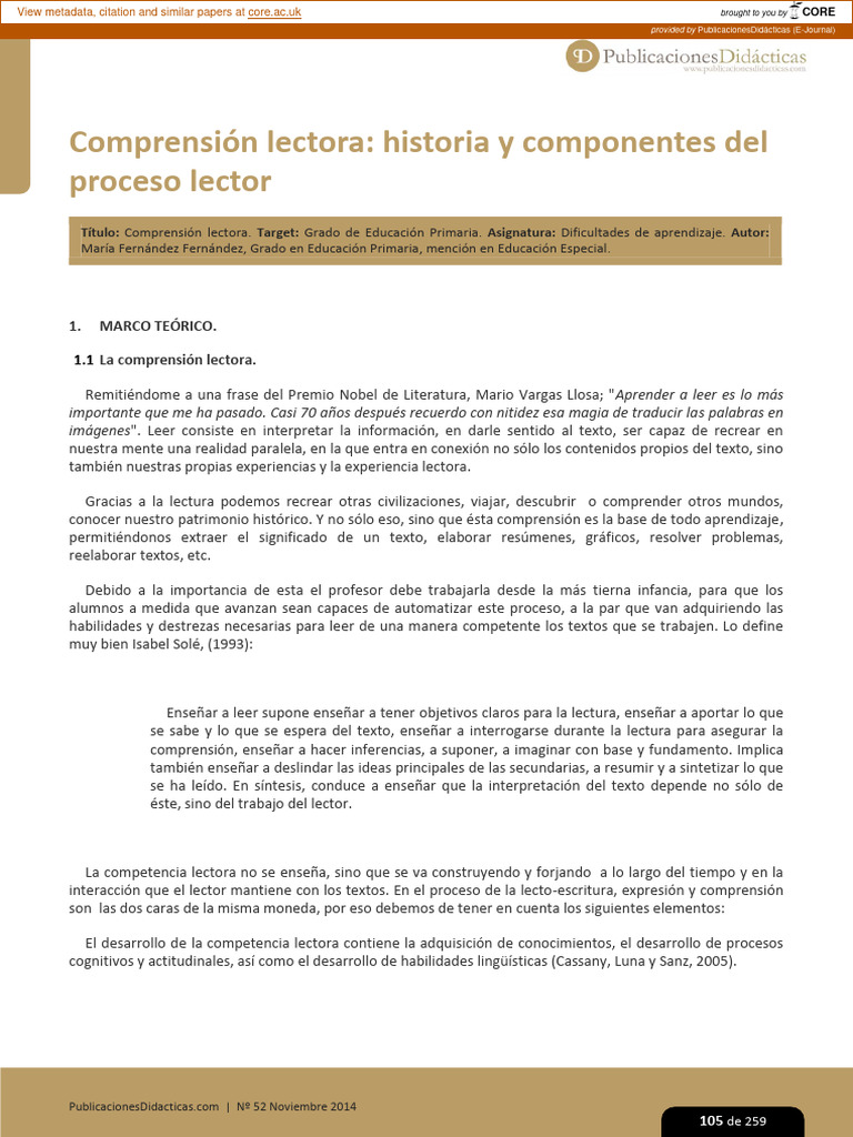 Comprensión Lectora: Historia y Componentes Del Proceso Lector | PDF ...