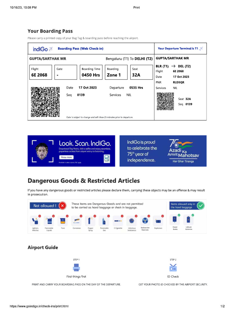 BLR-DEL FLight Indigo | PDF