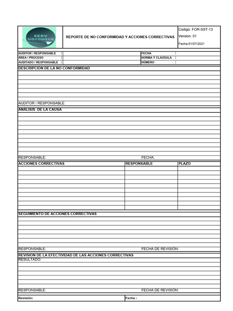 Informe De No Conformidad Y Correcciones Pdf 3747