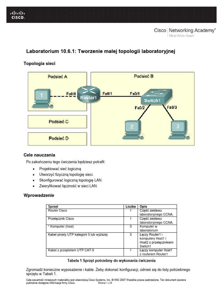 Lab07 - 02. Tworzenie Małej Topologii Laboratoryjnej | PDF