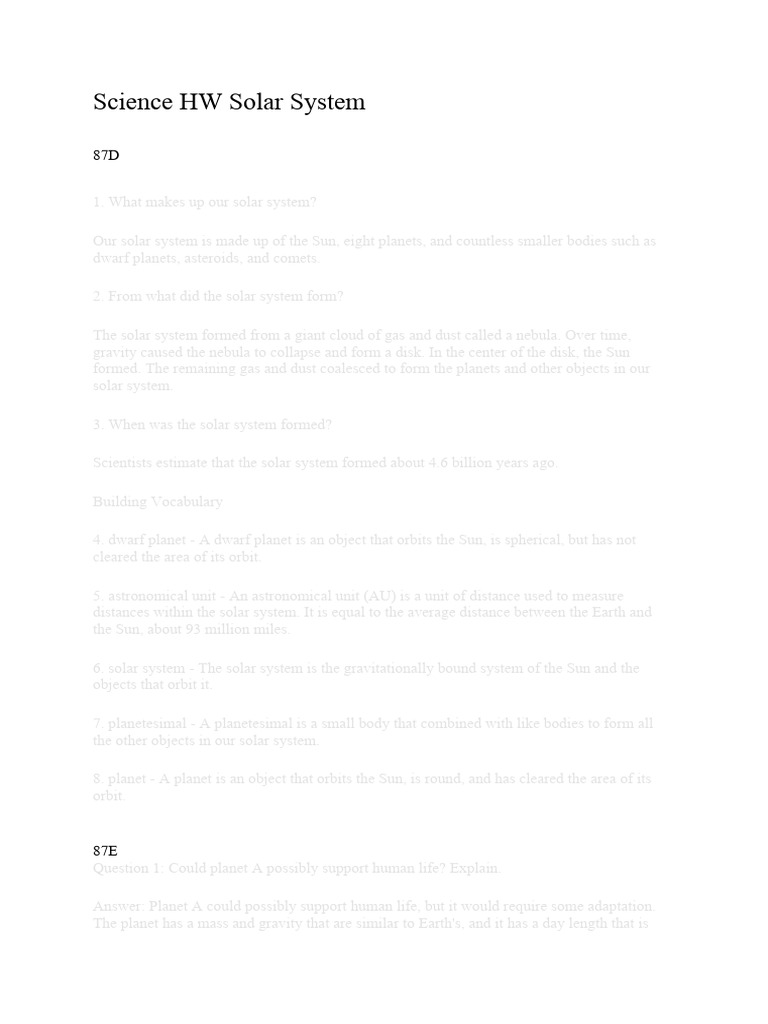 Science HW Solar System | PDF | Solar System | Planets