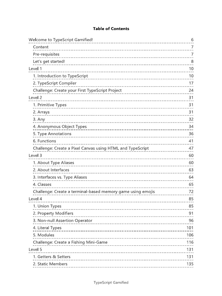 TypeScript Gamified v1.0.0 TOC | PDF