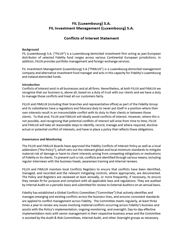 Filux and Fimlux Conflicts Statement | PDF | Conflict Of Interest | Audit