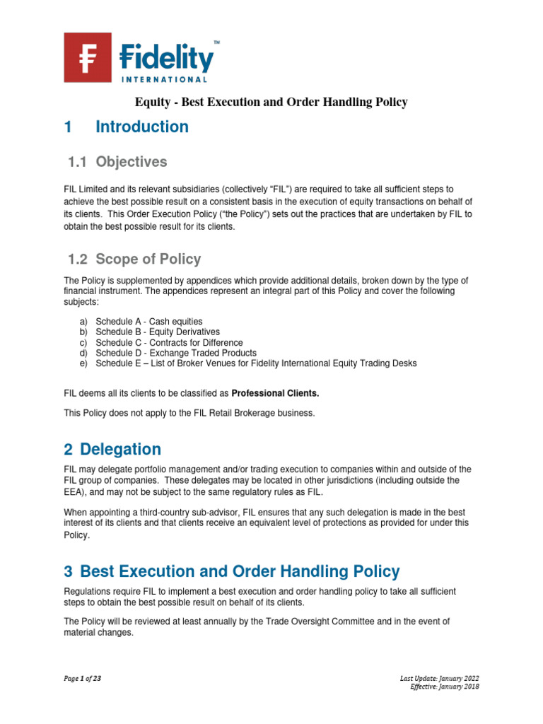 Best Execution And Order Handling Summary Policy Equity Pdf Contract For Difference