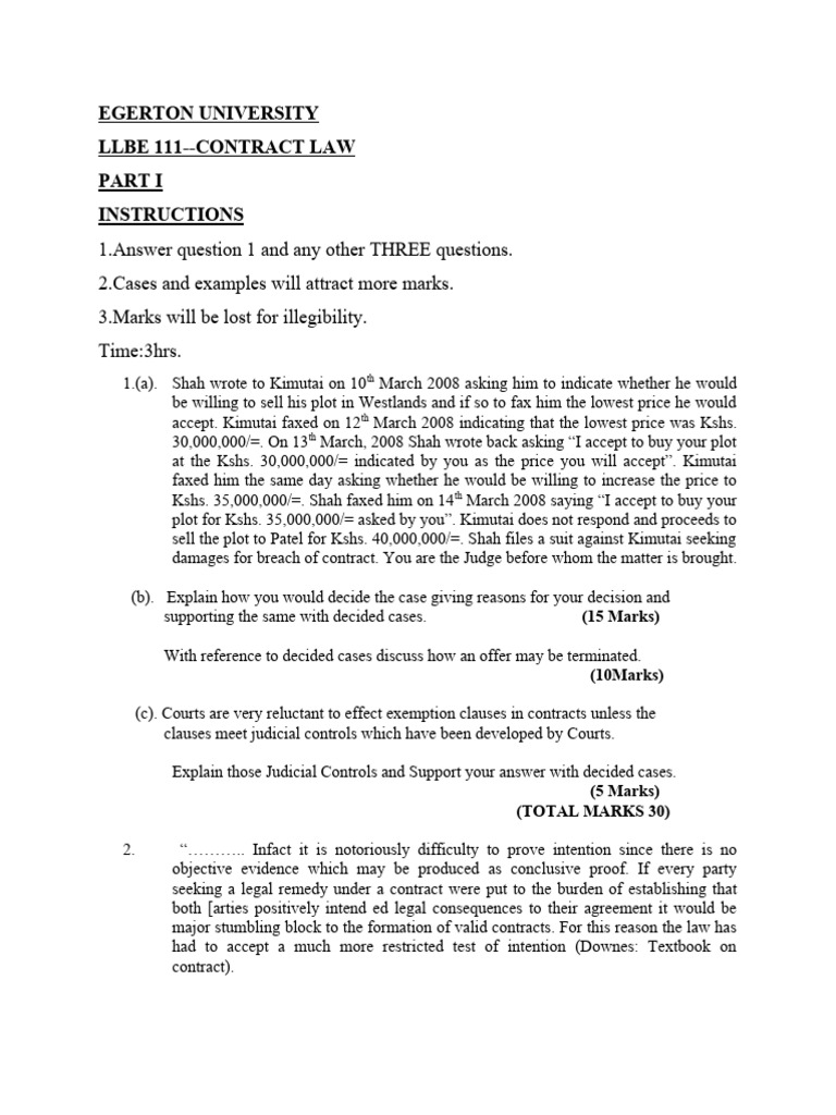 Contract Law Exam Questions & Guidelines | PDF | Common Law | Justice