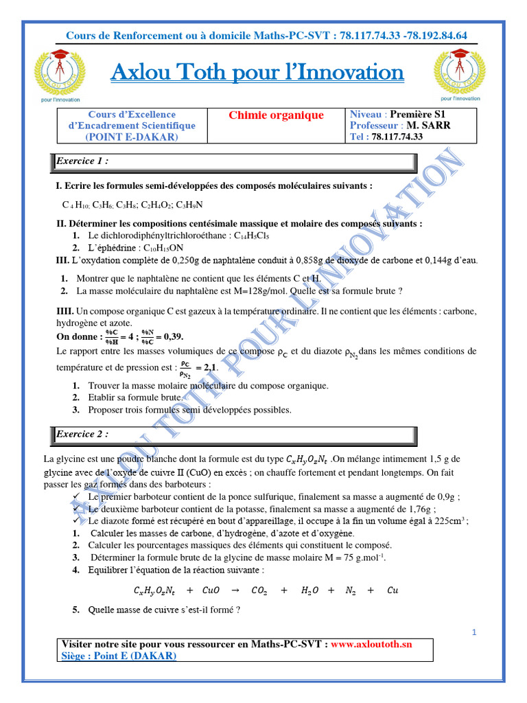Message admis bac éco: Cours de chimie | PDF | Oxygène | Nitrogène