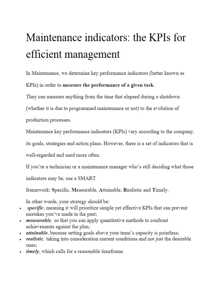 Maintenance Indicators | PDF | Performance Indicator | Reliability Engineering