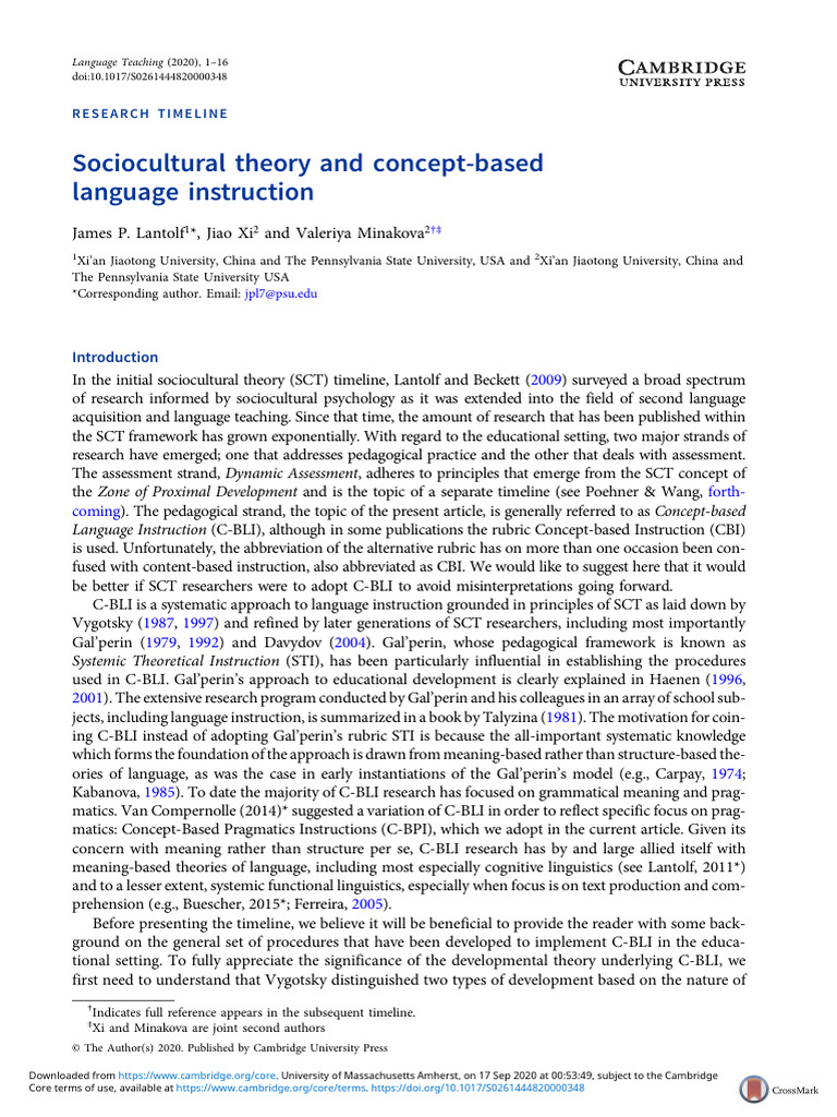 Lantolf Concept Based Instruction | PDF | Second Language Acquisition ...