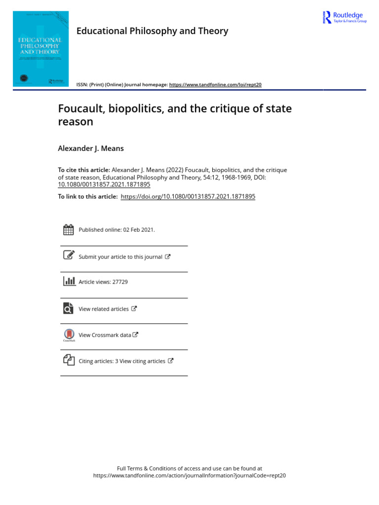 ENG Means - 2022 - Foucault Biopolitics and The Critique of State Reason | PDF | Michel Foucault ...