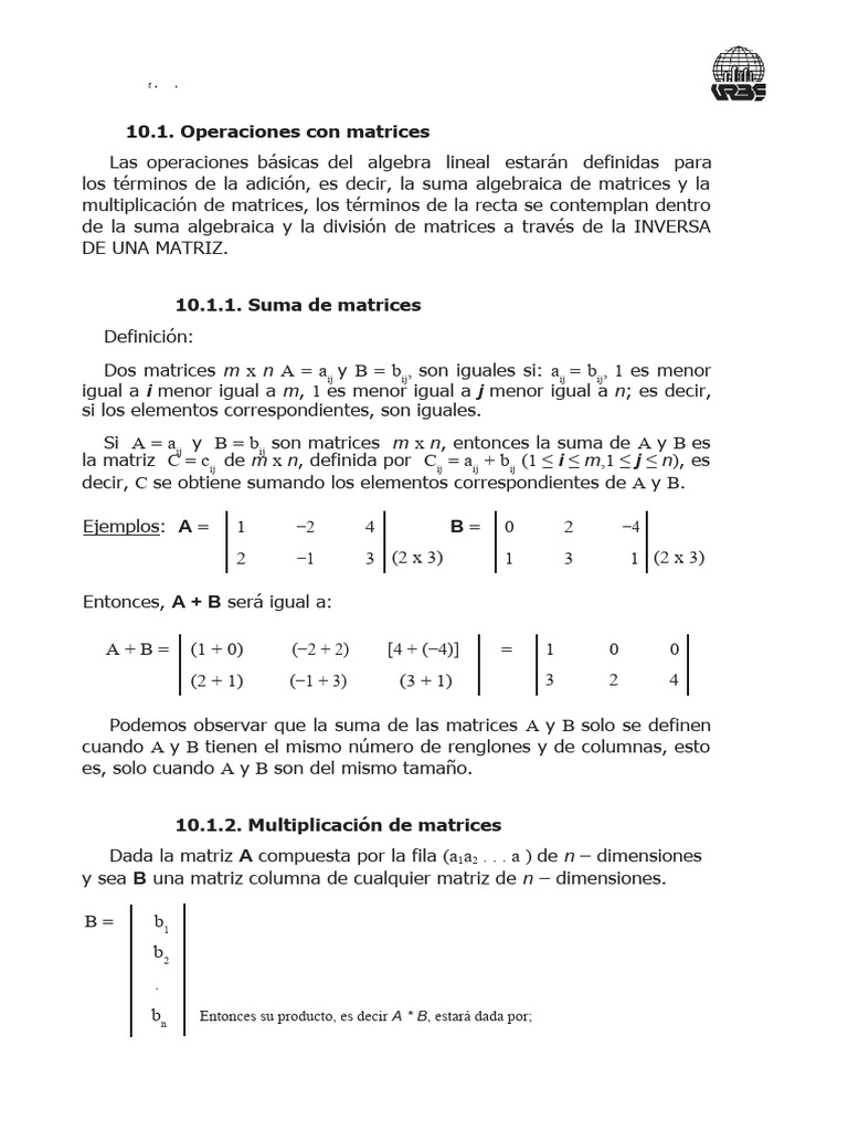 Libro de Algebra Lineal Urbe Matrices | PDF | Matriz (Matemáticas) | Multiplicación