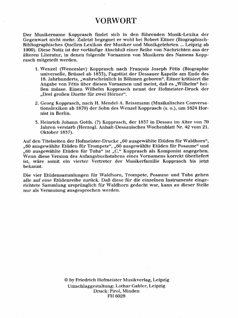 Kopprasch, C - 60 Ausgewählte Etüden - Heft 1 | PDF