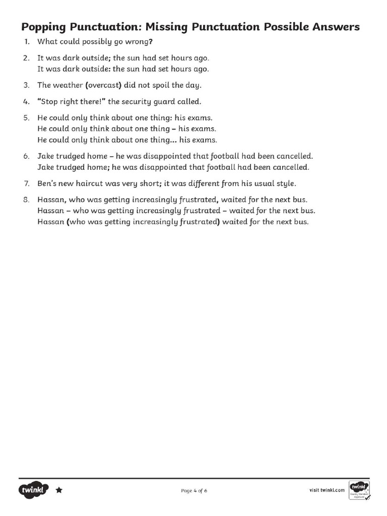 Popping Punctuation - Missing Punctuation - Modal Answer | PDF