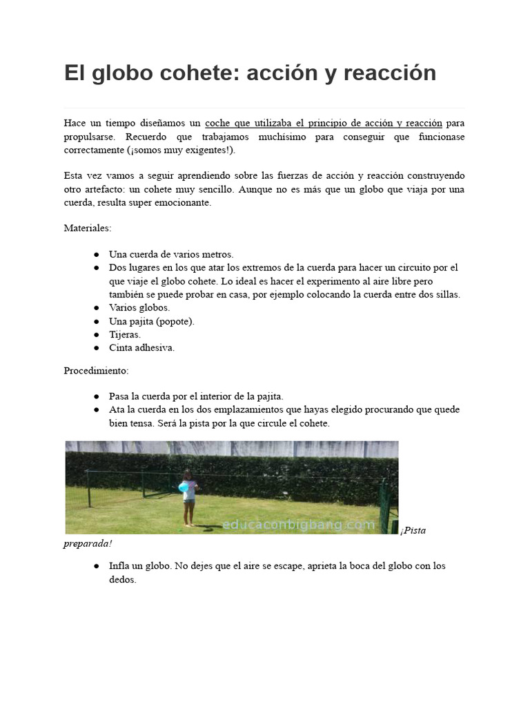 Experimento del Globo Cohete | PDF | Fuerza | Las leyes del movimiento ...