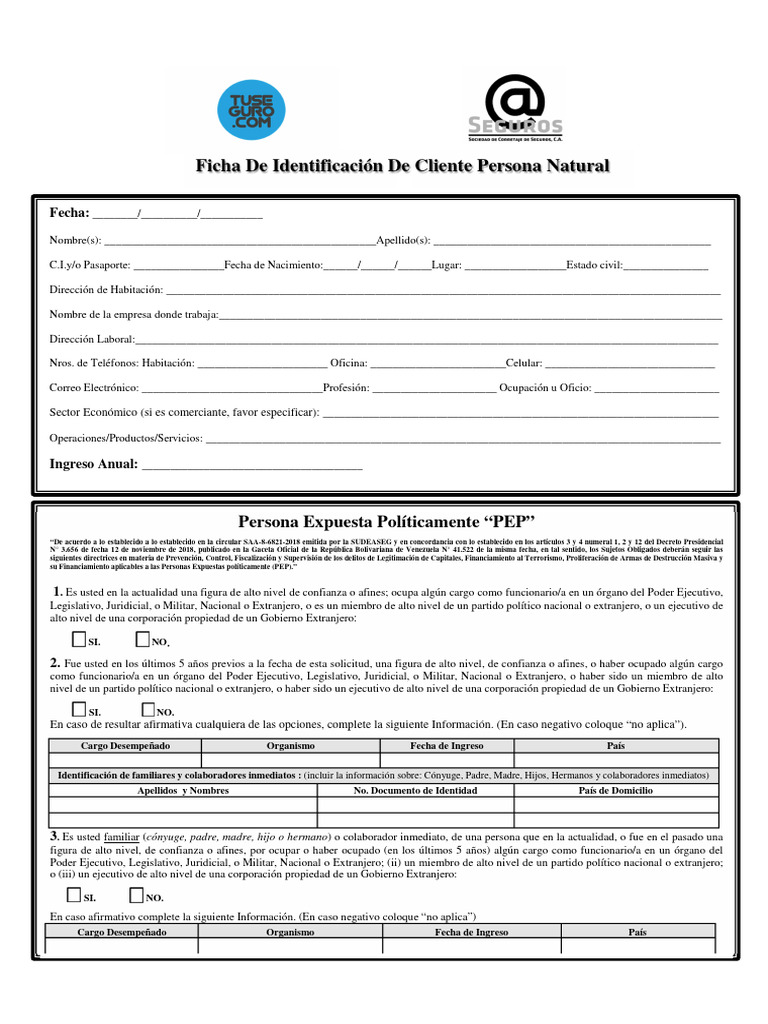 Ficha de Identificacion de Cliente MODIFICADA | PDF | Seguro | Servicio Civil