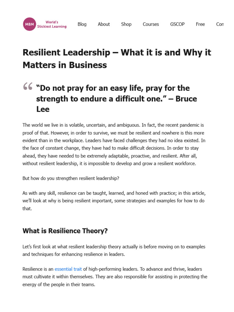 Resilient Leadership - What It Is and Why It Matters in Business | PDF ...