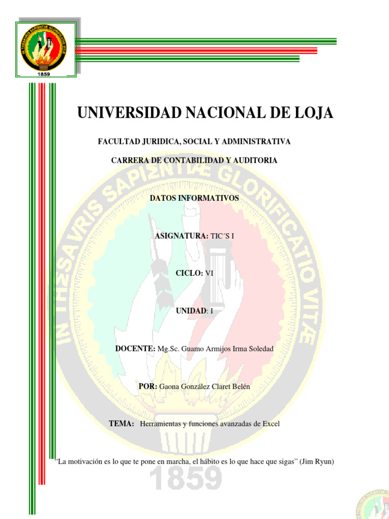 TIC S T1 UI Herramientas y Funciones Avanzadas de Excel | PDF | Microsoft Excel | Hoja de cálculo