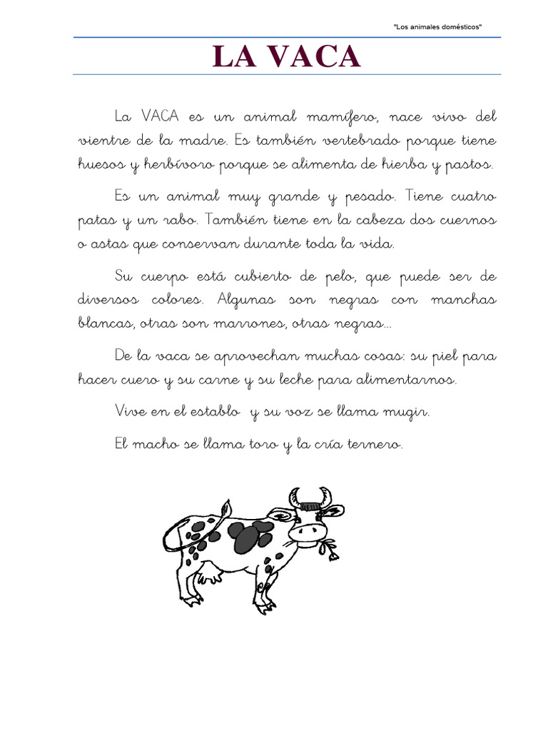 Los Animales Domésticos Fichas de Comprensión Lectora | PDF | Vacas | Cerdo