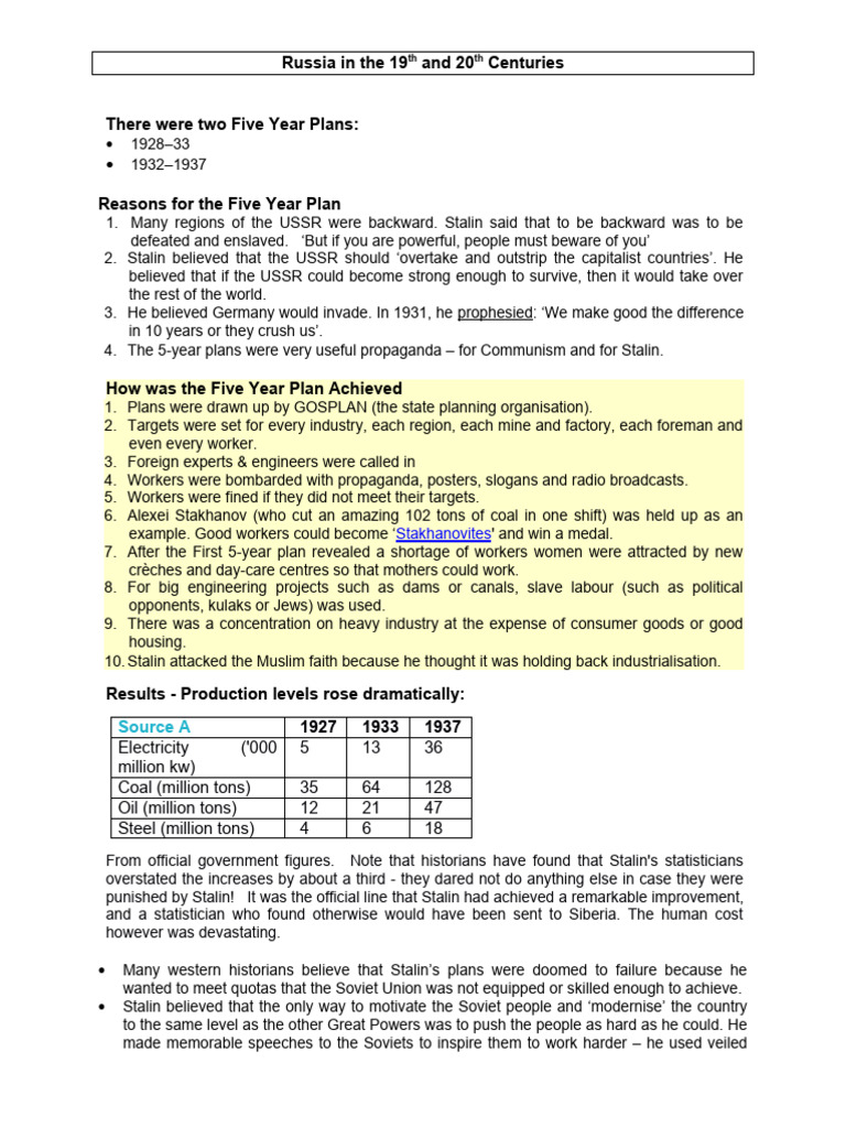 Stalins 5 Year Plans | PDF | Soviet Union | World Politics